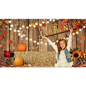 YYNXSY Fall Thanksgiving Photo Backdrop Autumn Retro Board Backdrops Wooden Fence Haystack Pumpkin Photo Background Thanksgiving Party Decorations Studio Photography Props 7X5FT YY-2516