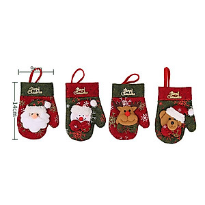 DOITOOL 4 Pcs Christmas Cutlery Bags Mini Christmas Stockings Gloves Bear Tableware Cover Xmas Silverware Holders Christmas Table Decoration