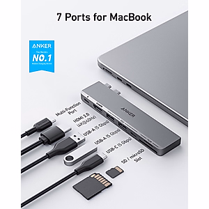 Anker USB C Hub for MacBook, Anker 547 USB-C Hub (7-in-2), Compatible with Thunderbolt 4 USB C Port, 4K HDMI, USB C and 2 USB A Data Ports for MacBook Pro 13 Inch, MacBook Air M1 / M2, and More