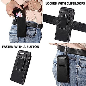 INGIDO for Samsung Galaxy Z Fold 5/4/3/2 Phone Pouch Holster Belt Case, Genuine Leather Phone Cover Magnetic Cover Belt Clip Pouch for Galaxy Z Fold 5, Z Fold 4, Z Fold 3/2 (Black)