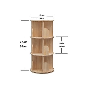 Heehee Rotating Bookshelf 360 Display Floor Standing Bookcase Storage Rack for Kids&Adults Multi-Functional Bookshelf Organizer (3-Tier)