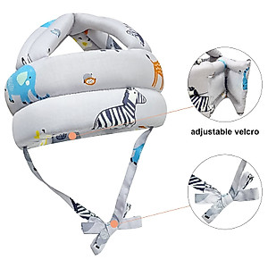 Huifen Baby Helmet for Crawling Walking, Baby Helmet with 3 Pairs Knee Pads, Soft Baby Helmet Infant Helmet, Toddler Head Cushion Bumper Bonnet for Baby Learning to Walk (Gray Zebra)