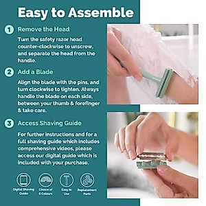 Jungle Culture Safety Razor with 10 Double Edge Blades • One Blade Metal Razors for Women & Men for Body & Face • Eco Friendly & Reusable Shaver • Teal