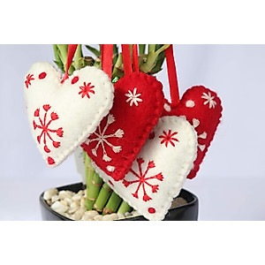 Hearts Christmas Ornaments Set of 4-Snowflake 100% Pure New Zealand Wool Handmade Eco-Friendly Valentine's Day Decor Shower Nursery Decoration Fair Trade (4, Heart)