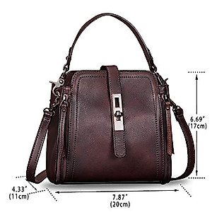 Genuine Leather Crossbody Bag for Women Vintage Handmade Satchel Purse Handbag with Removable Top-Handle Strap (Coffee)