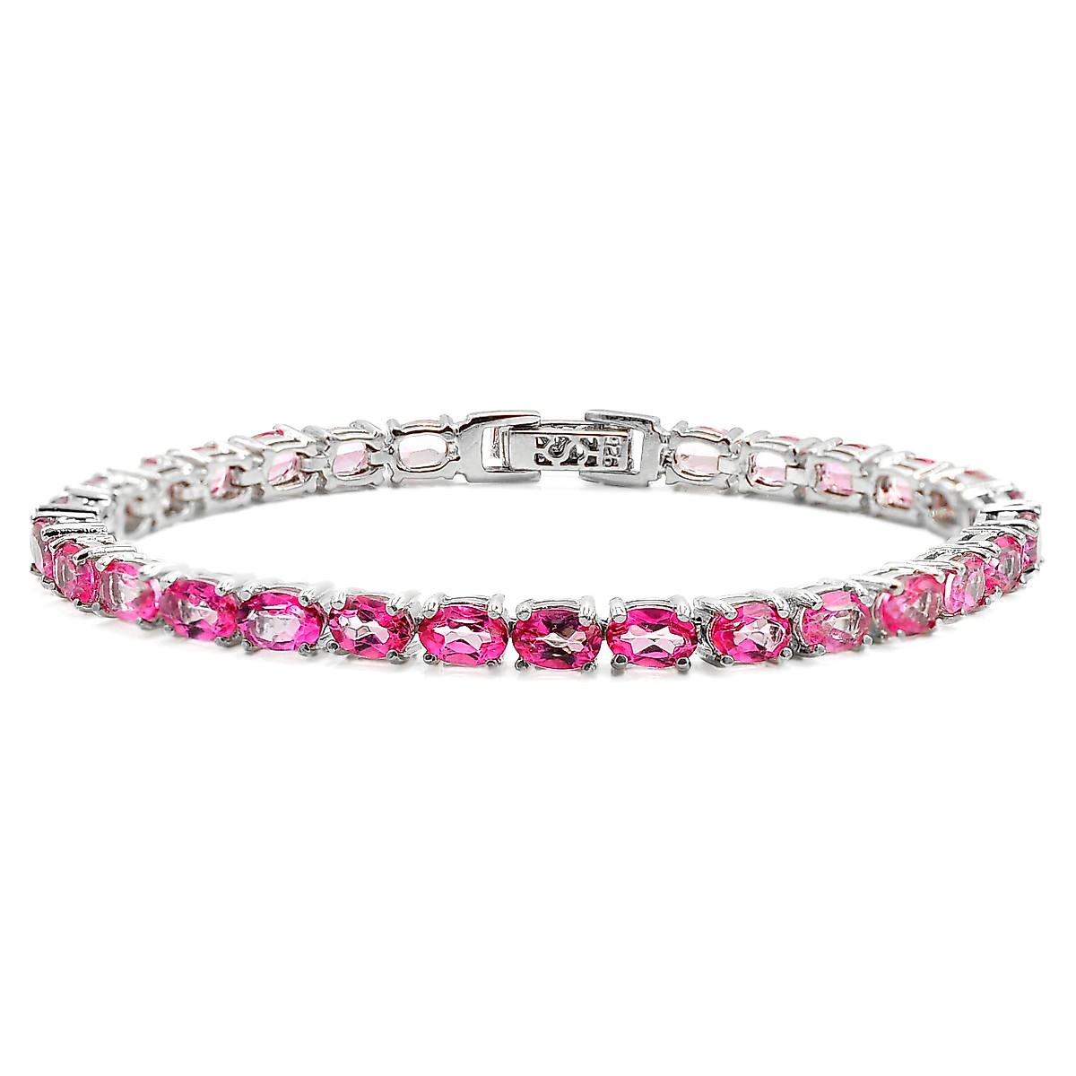 Natural Pink Topaz 6X4 MM Oval Cut Gemstone Tennis Bracelet 925 Sterling Silver November Birthstone Women Jewelry Bridal Gift Christmas Gift For Her (Rose Gold Rhodium Plated Silver, 8 Inches)