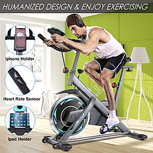 FUNMILY Indoor Exercise Bike Stationary, Cycling Bike-Belt Drive with Heart Rate Monitor & LCD Monitor, Comfortable Seat Cushion, Flywheel- Commercial Standard for Home Cardio Workout (Silver)