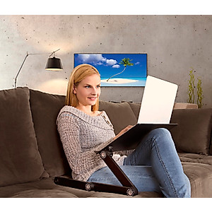 WorkEZ BEST Adjustable Laptop Stand Lap Desk for Bed Couch with Mouse Pad ergonomic height angle tilt aluminum desktop riser tray portable computer riser table cooler cooling folding holder black