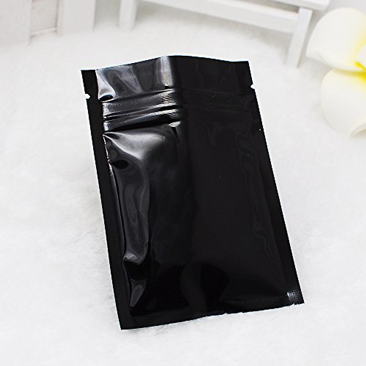 100 Glossy Black Two-Sided Aluminum Mylar Zip-Lock Flat Style Bags Outer Size 7.5x10cm (3x4")