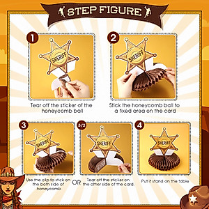 Fainne 12 Pieces Western Cowboy Party Decorations Wild West Honeycomb Centerpieces for Tables Wild West Cowboy Party Decorations Western Party Decorations for Cowboy Birthday Baby Shower Supplies