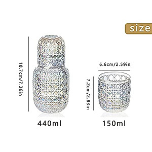 JASREE Vintage Bedside Water Carafe With Tumbler, 14.8Oz Nightstand Glass Carafe with Cup Clear Juice Pitcher Mouthwash Decanter Bottle for Kitchen Bedroom Bathroom