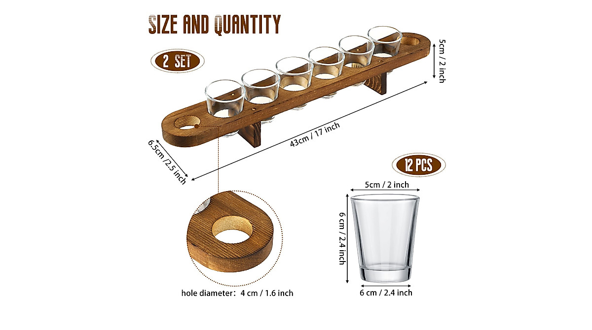 Rustic Shot Glass Set with Wooden Tray for Parties