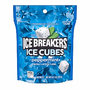 ICE BREAKERS Ice Cubes Peppermint Sugar Free Chewing Gum Pouch, 8.11 oz (100 Pieces)