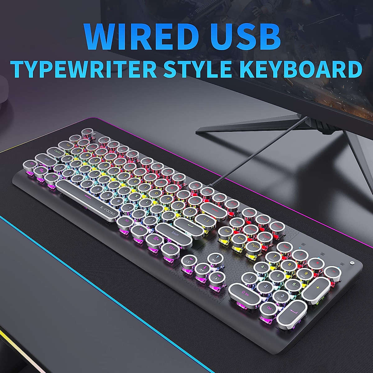 E-YOOSO K600 Mechanical Gaming Keyboard 104 Keys LED Backlit Keyboard Crystal Keycap (Blue Switch)