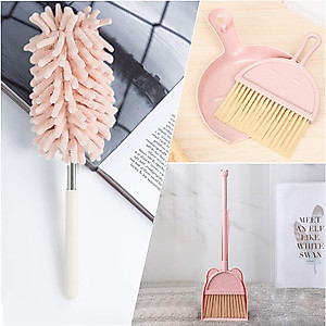 Kalolary 5 Pcs Mini Broom and Dustpan Set, Mini Broom with Dustpan for Home, Little Broom Dustpan Set with Extendable Duster for Cleaning for Office Home Table Desk Key Board