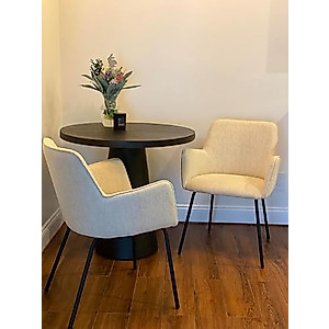 ONEVOG Beige Dining Chairs Set of 2, Kitchen Dining Room Chair with Curved Back Support, Upholstered Fabric Kitchen Chairs for Small Space, Black Metal Legs Dining Chairs