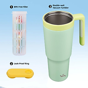 Konokyo Insulated Tumbler with Handle and Straw,40 OZ Vacuum Stainless Steel Water Bottle Travel Mug Metal Cup with Fruit Diffuser,Lime