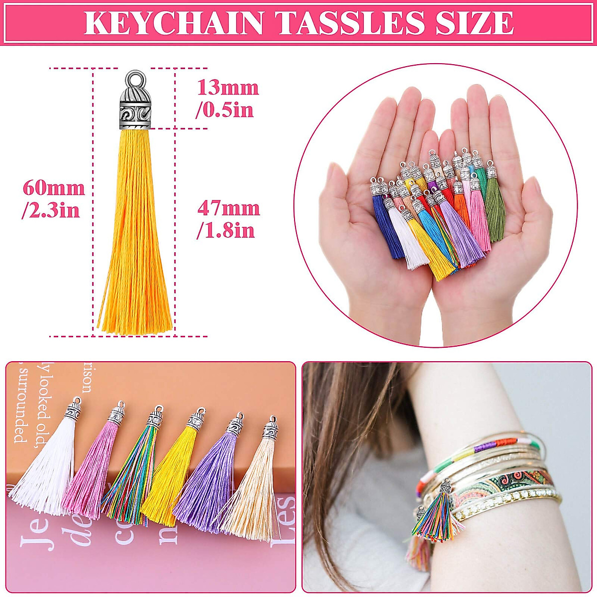 Tassels for Jewelry Making, Caffox 120PCS Keychain Tassel Charms Bulk, Silky Handmade Tassels for Earrings Bracelets Necklaces and DIY Craft