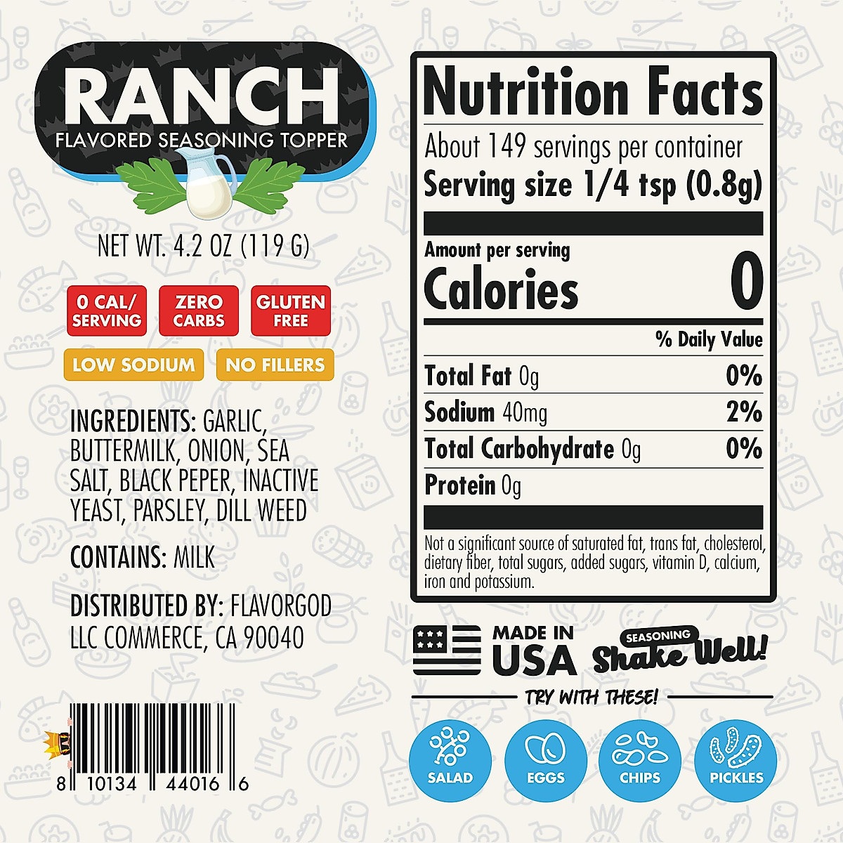 Ranch Seasoning by Flavor God, Sugar Free Ranch Substitute Low Sodium Seasoning, Gluten-Free Dry Ranch Mix, Keto & Paleo Friendly Ranch Seasoning Salad Dressing for Pizza, Popcorn, & Salads - Healthy Buttermilk Ranch Dressing Substitute