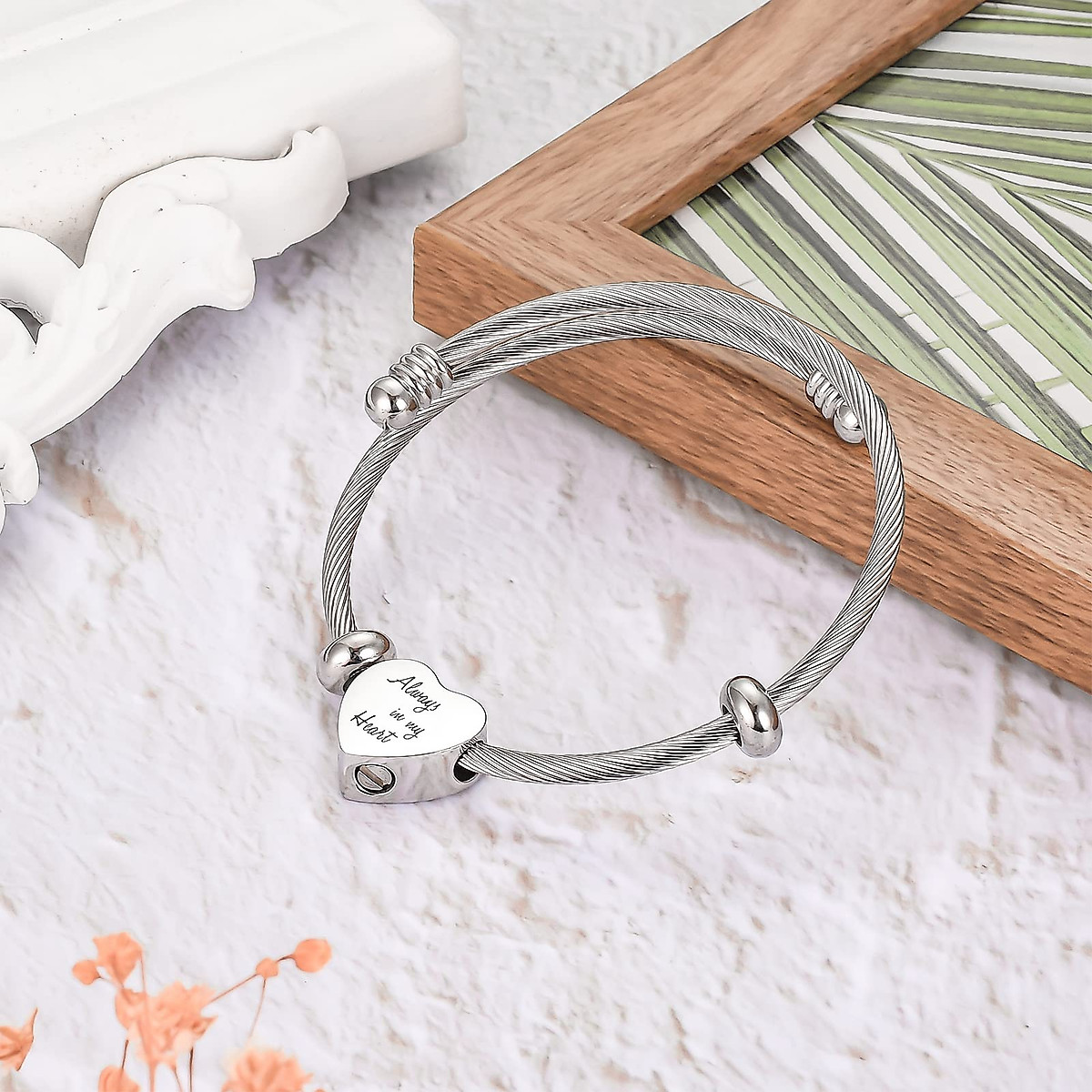 abooxiu Urn Bracelet for Ashes Heart Ashes Bracelet Cremation Jewelry for Ashes Stainless Steel Urn Bangles for Ashes Memorial Keepsake Cremation Bracelet for Ashes for Women Men - Always in my Heart