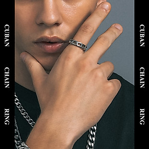 6mm Stainless Steel Cuban Chain Rings for Men Women Wedding Band Fashion Jewelry