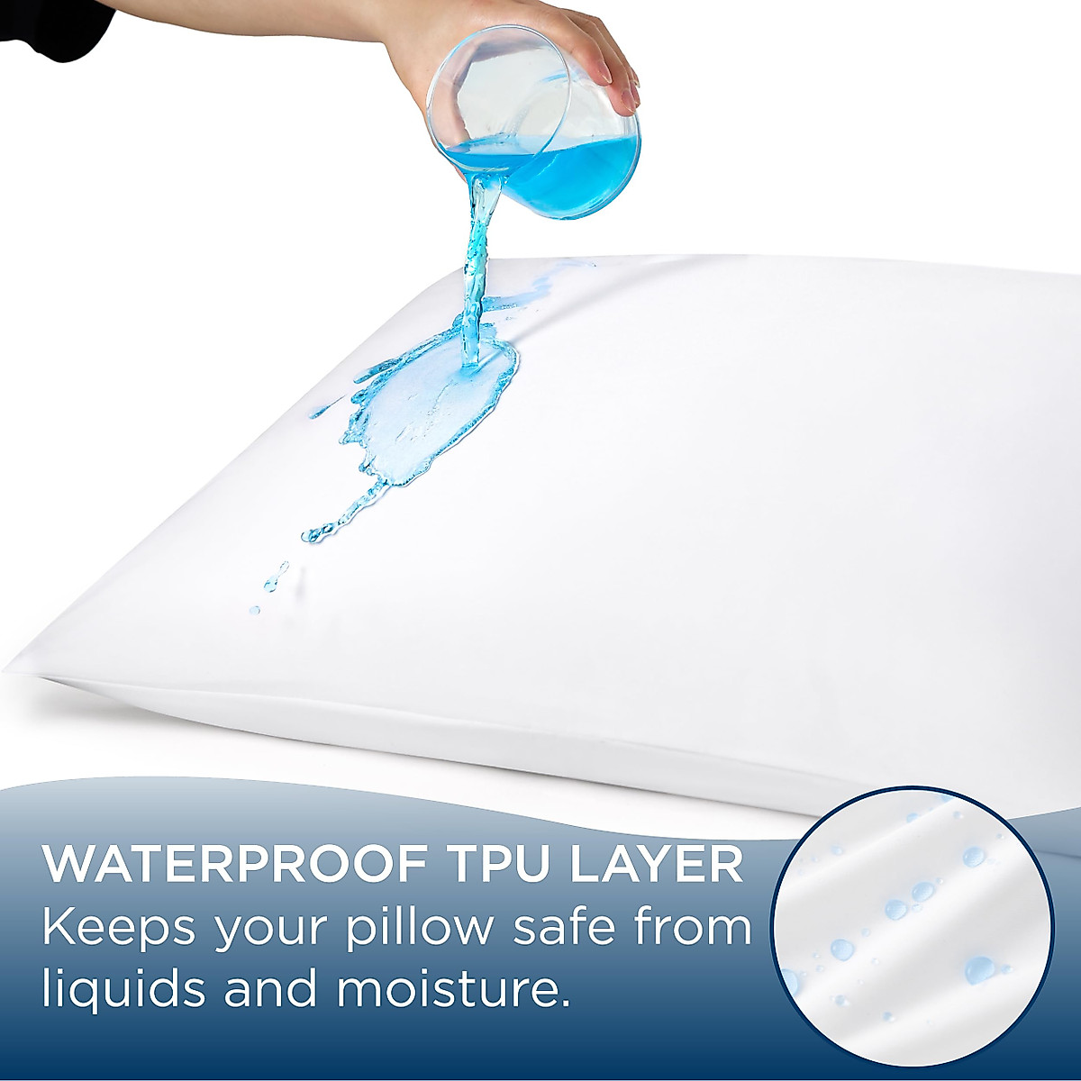 Bedsure Pillow Protectors, Waterproof Polyester Pillow Protectors with Zipper Standard Size,Set of 2, 20" x 26"