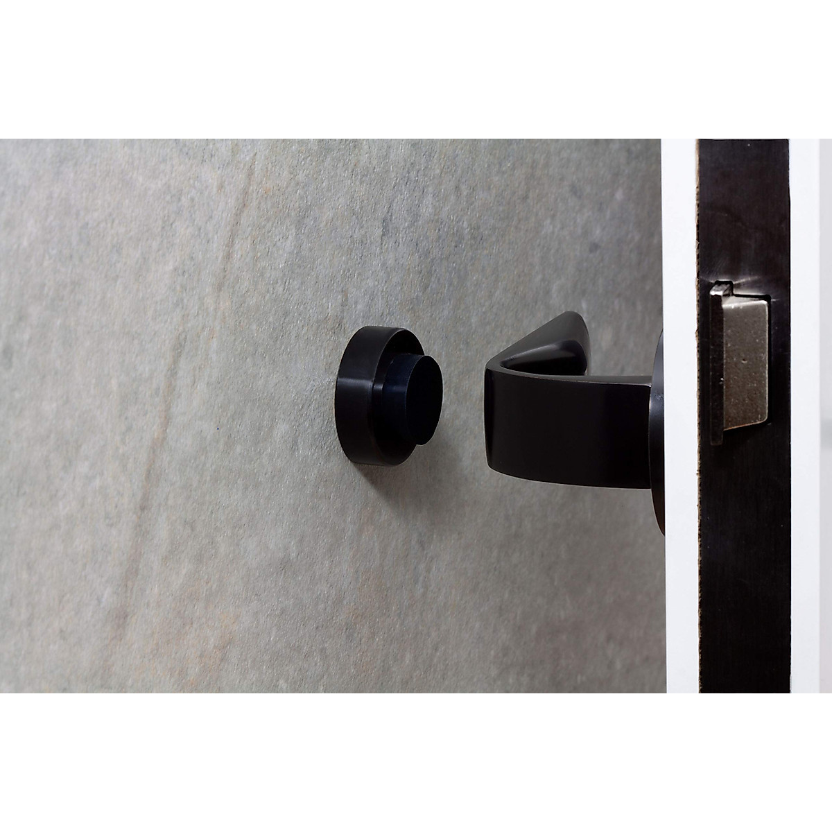 EVI | Wall/Handle Adhesive Doorstop | 0.9'' X 0.55'' | Black Rubber | V2A Stainless Steel | Includes Screw + Clamping Anchor | Mod. I-254
