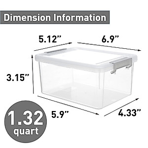 Citylife 1.3 QT 8 Packs Small Storage Bins Plastic Storage Container Stackable Box with Lids for Organizing, Clear White