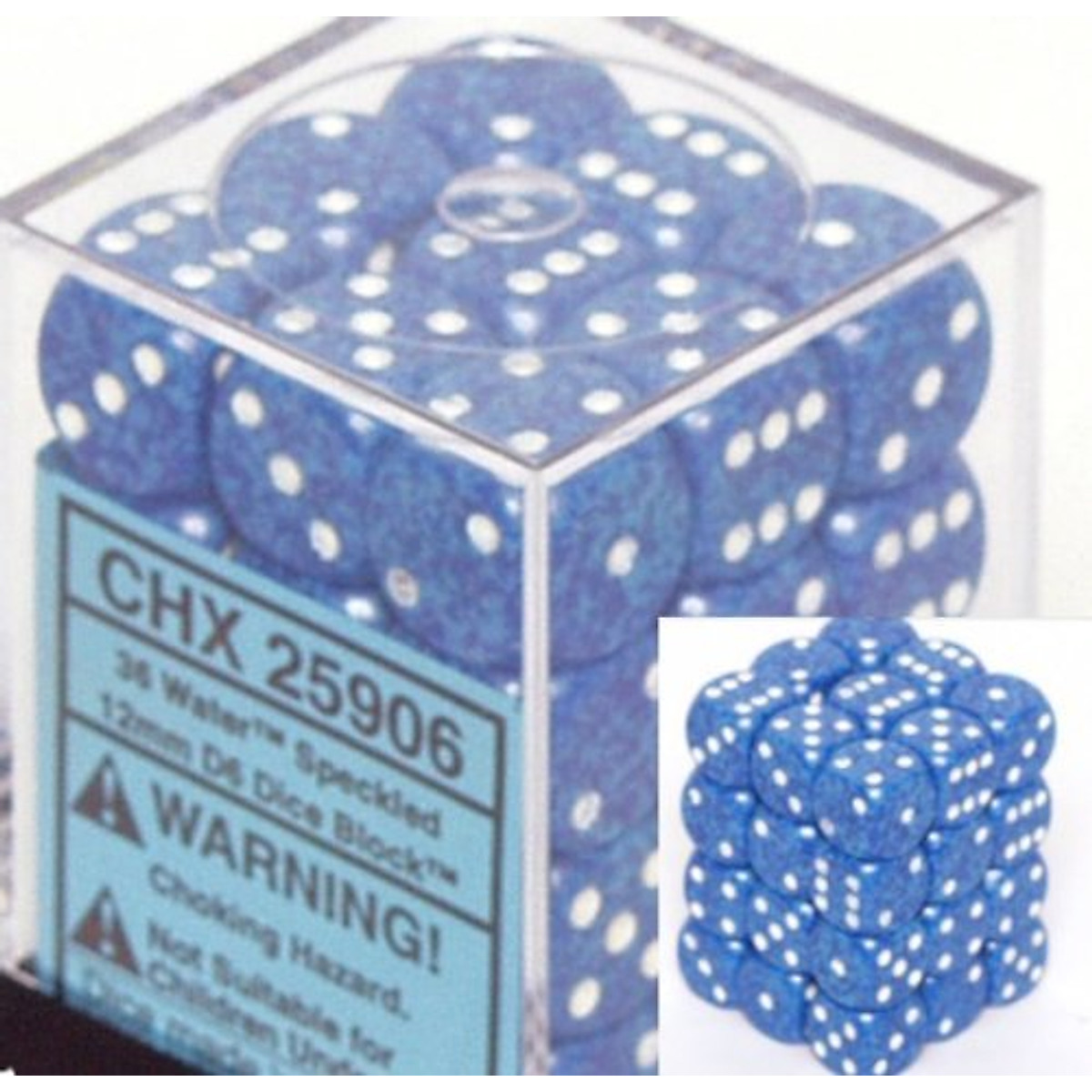 Chessex Dice d6 Sets: Water Speckled - 12mm Six Sided Die (36) Block of Dice