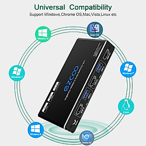USB 3.0 KVM Switch HDMI 2 Computer 1 Monitor HotKey 4K60 4:4:4 HDR Atmos - 2 PCs Share Keyboard Mouse Printer Scanner Mac Windows,HDCP Pass, 2 USB3.0 Cable,USB Selector SW21KVM