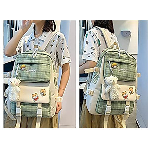 SAMAHBOE Kawaii Backpack set 5 Pcs School Backpack Cute Aesthetic Backpack Set Aesthetic School Bags Cute Bookbag with Badge& Plush Pendan,Shoulder Bag,Pencil Box,Tote Bag,Small Bag