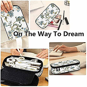 Yekiua Flowers Pencil Case Ethnic Japanese Floral Big Capacity Pencil Pouch Office College Makeup Bag