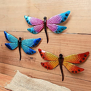 Cruis Cuka Metal Wall Décor Yard Art Cute Dragonfly Wall Sculptures Garden Decorations for Outside - Set of 3