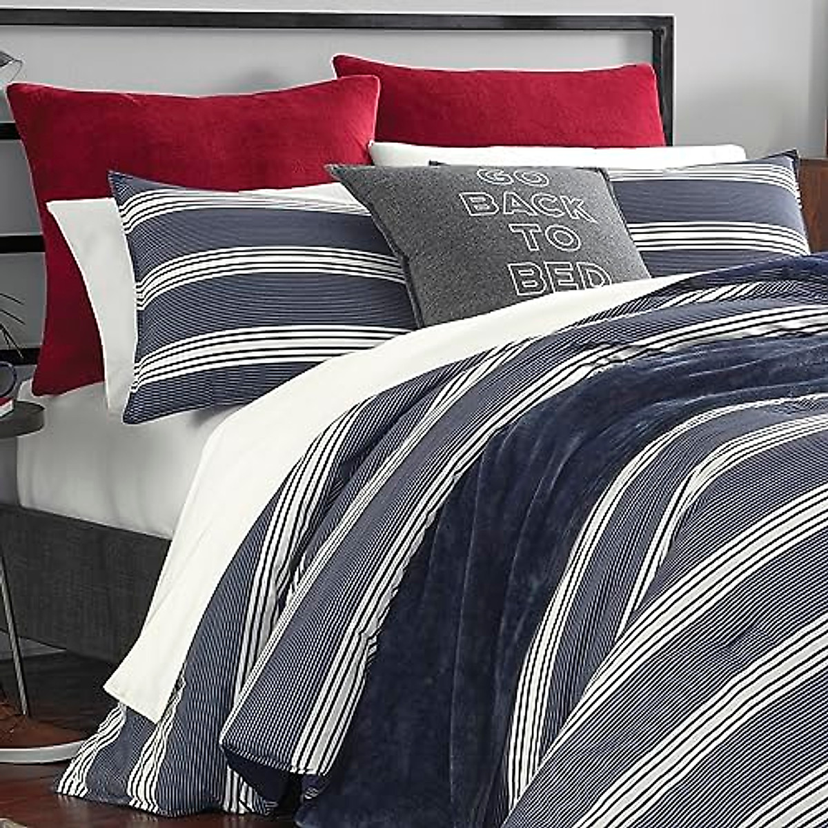 Nautica Home | Craver Collection | 100% Cotton Cozy & Soft, Durable & Breathable Striped Comforter & Matching Sham(s), Queen, Navy/White