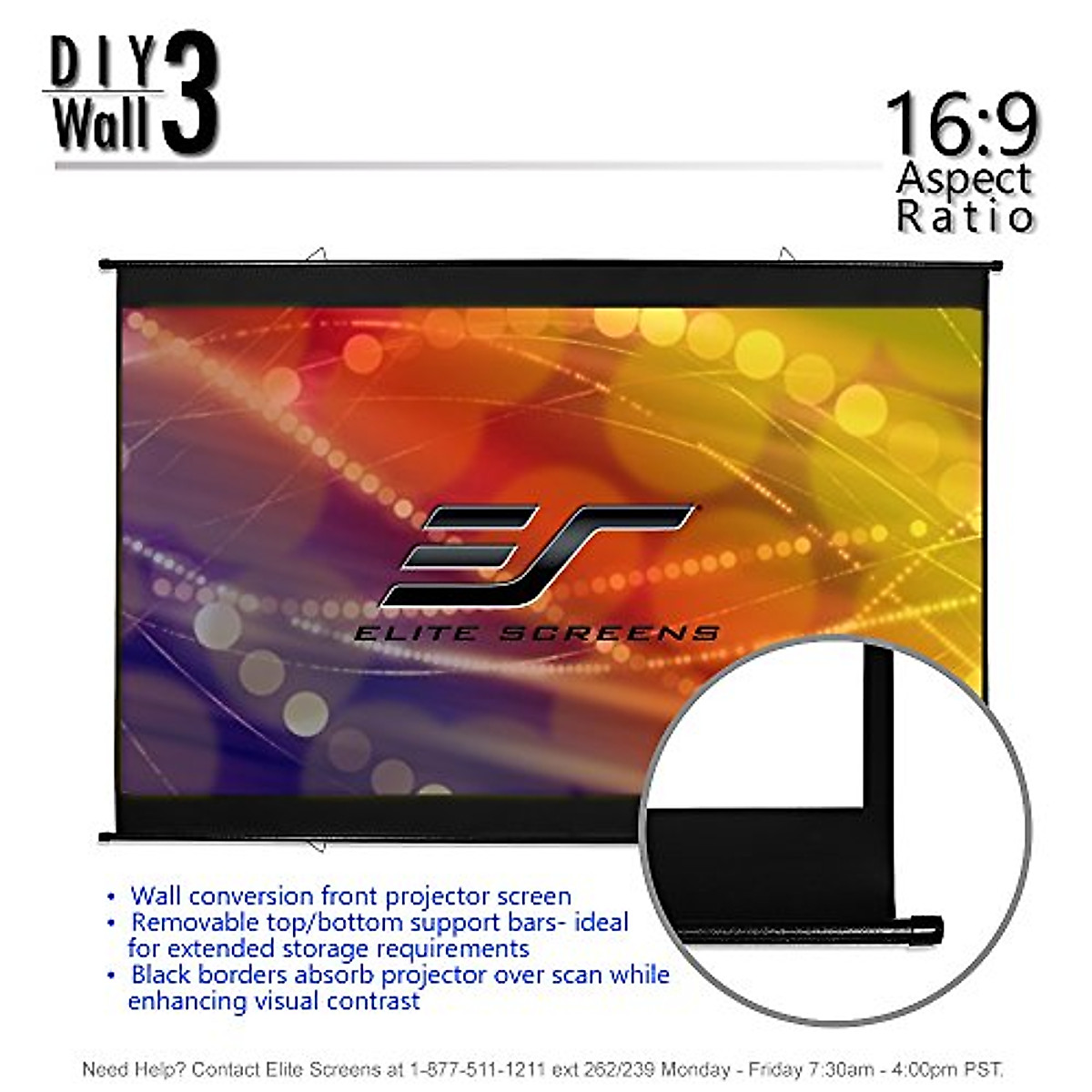 Elite Screens DIY Wall 3, 116-inch Indoor Outdoor Portable Projector screen PVC 16:9, 8K 4K Ultra HD 3D Movie Theater Cinema 116" Projection Screen, Roll-Up Hang Anywhere, DIYW116H3