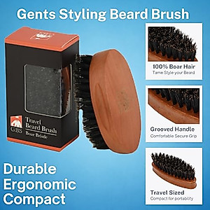 G.B.S 2 Pack Beard Travel Brush with Boar Bristles Great for Dry or Wet Beards Distributes Balm, Oil for Growth and Shine and Softness Professional Durable Camping
