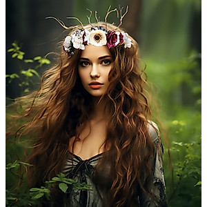 LLinfflr Deer Antler Hair Band Deer Headband with Flowers Antler Hair Hoop Flower Headband Party Cosplay Costume