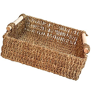 Hand- Bedroom Water Basket or Wooden Bins Key Paper Laundry Handmade Cm Woven Straw Makeup Pot Bread Handle, Retro Xxcm Wood Towels S Seagrass Toilet Cosmetics .x.x.