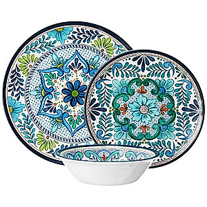 Certified International Talavera Melamine 12 pc Dinnerware Set, Service for 4, Multicolored