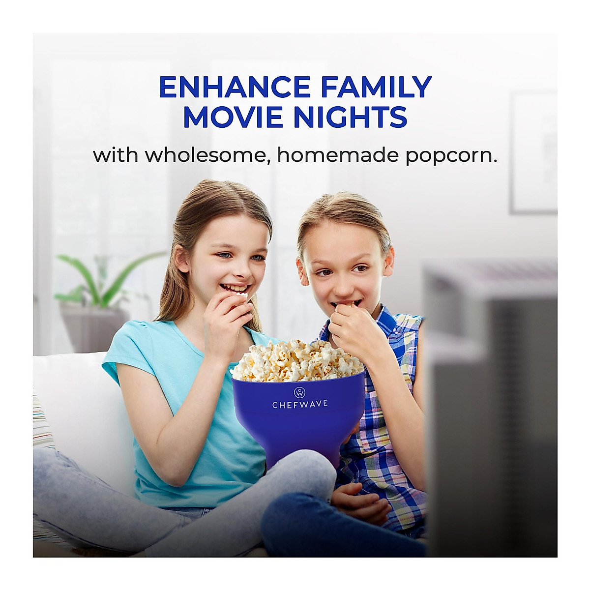 Chefwave Silicone Popcorn Popper (Dark Blue) - Reusable, Collapsible Microwave Popcorn Bowl - Dishwasher Safe