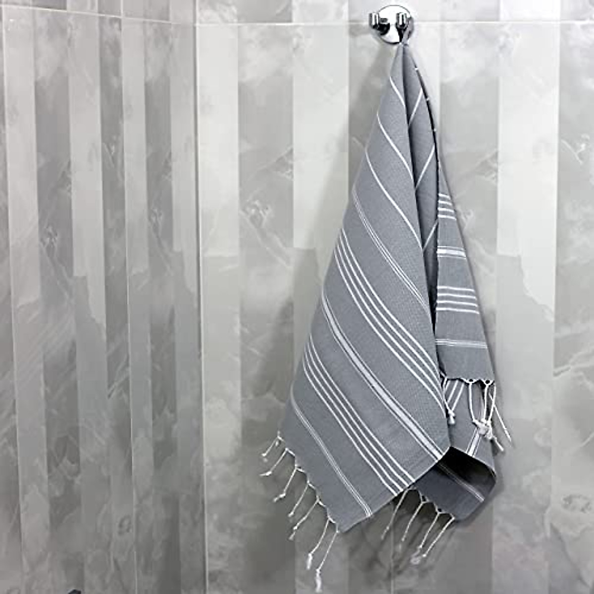Clotho Turkish Hand Towel for Bathroom Set of 4 | Decorative Towels 4 Pack for Kitchen | Lightweight Travel Hand Towel for Hair Gym Yoga - 100% Cotton 18 x 40 Inches (Silver Gray)