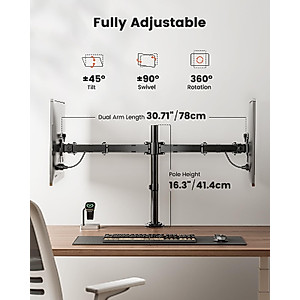 Ergear Dual Monitor Stand for 13 to 32 inch, Heavy Duty Fully Adjustable Monitor Stand for 2 Monitors, Dual Monitor Mount Fits up to 17.6 lbs per Arm, EGCM1