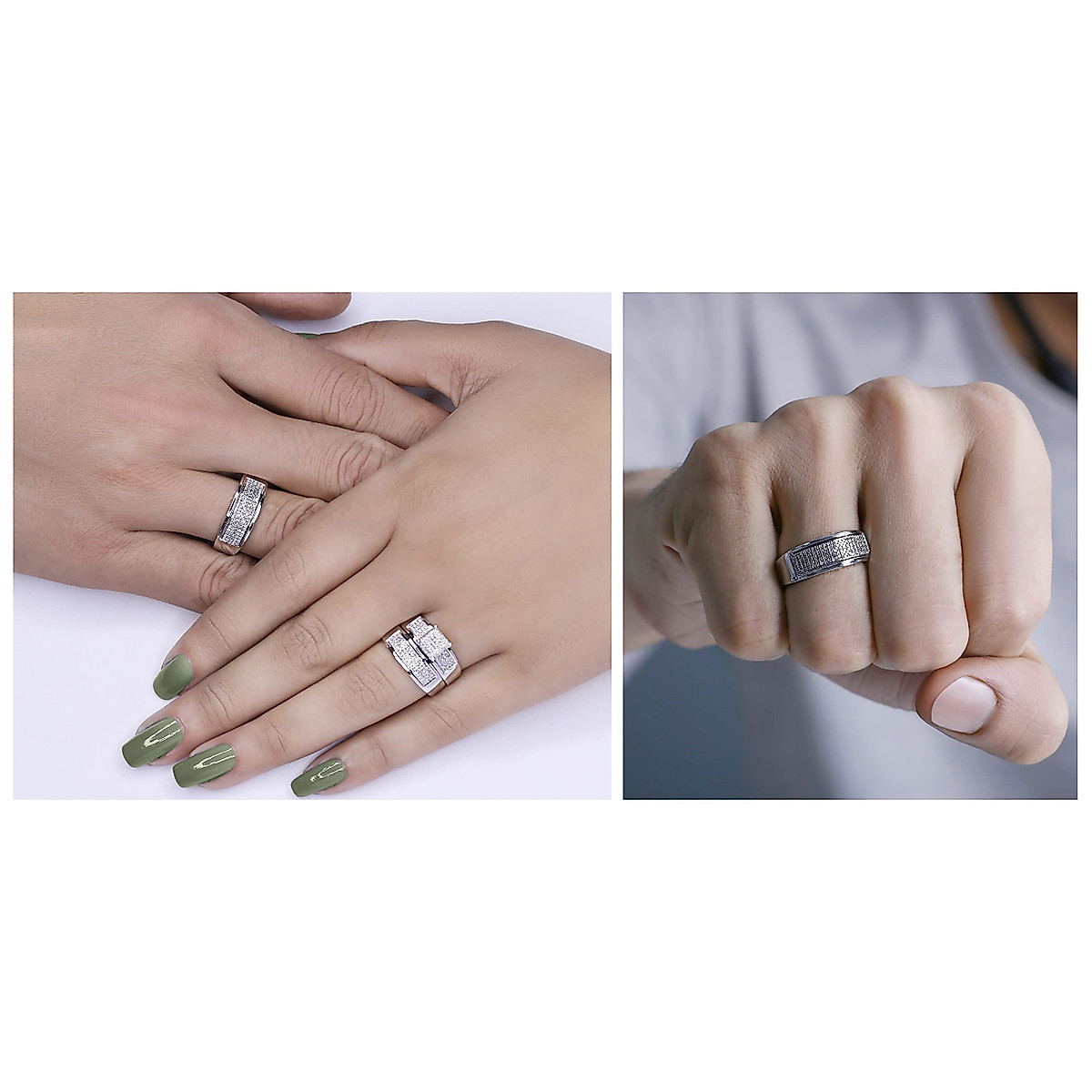 Dazzlingrock Collection 0.65 Carat (ctw) Round White Diamond Square Cluster Wedding Trio Ring Set in 925 Sterling Silver, Women size 8 & Men size 11