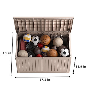 KFY deck box,XXL 230 gallon Resin Large outdoor storage box waterproof and sunproof Loackable Suitable for patio furniture and outdoor garden tool storage (lightbrown)