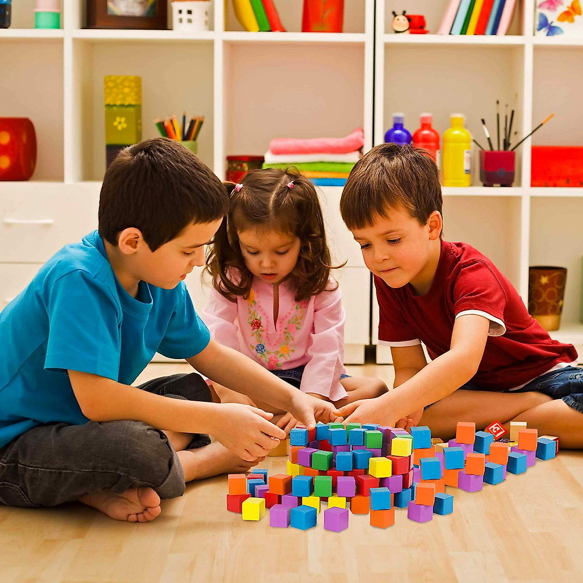 Cube Blocks,200 Pack Colorful Square Wood Craft Cube Blocks Wooden Blocks Building Blocks,Square Blank Birch Blocks Baby Shower Decorating Cubes,Puzzle Making and DIY Craft Cube Blocks (Wood)