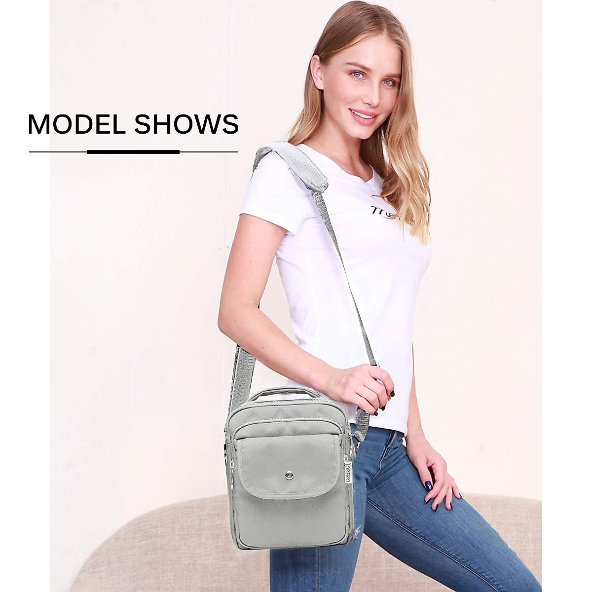 JOSEKO Crossbody Bag for Women, Mini Nylon Crossbody Travel Messenger Organizer Purse handbag Lightweight Pocket Bag Grey medium