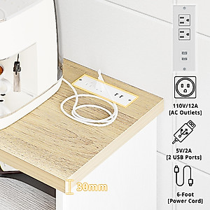 IRONCK Coffee Bar Cabinet with Power Strip, 47" Storage Cabinet with Barn Doors and Thickened Top Board, White Sideboard, Buffet for Dinning Room, Kitchen, Living Room