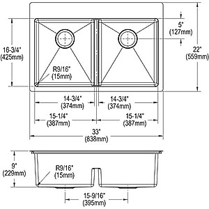 Elkay Crosstown ECTSRA33229TBG5 Equal Double Bowl Dual Mount Stainless Steel Kitchen Sink Kit with Aqua Divide