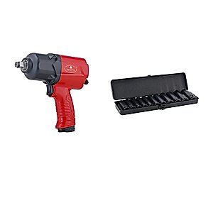AEROPRO TOOLS INC AEROPRO TOOLS 1/2-Inch Aluminum Air Impact Wrench(A398),Twin Hammer with 1000FT-LB Super Torque with 1/2 Inch Inch Drive Deep Impact Socket Set