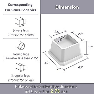 Napnapday Bed Risers 3 Inch Heavy Duty Bed Furniture Elevators, 1,500 lbs Lifts Up Riser for Sofa and Table Set of 4, White